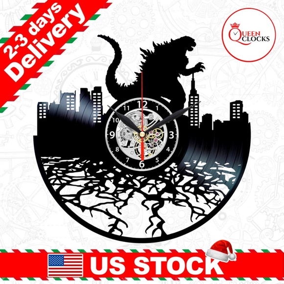 QueenClocks | Wall Decor | Godzilla Vinyl Clock Art Wall Decor ...
